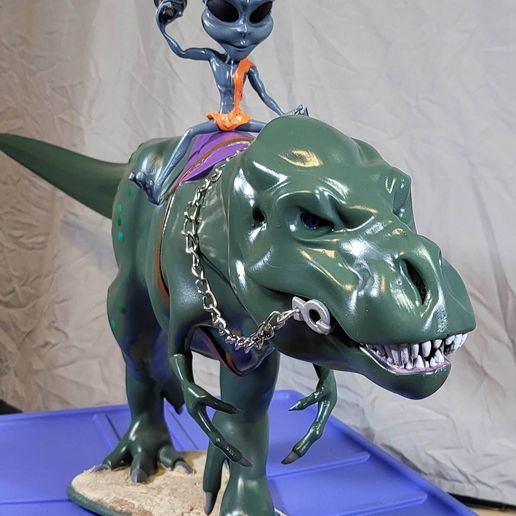 STL file The Original Ancient Alien on a T-Rex 👽 ・3D print object to ...