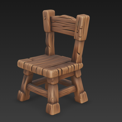 🪑 4 STL/OBJ - RUSTIC WOODEN CHAIR - Tavern Seat - RPG Furniture Prop ...