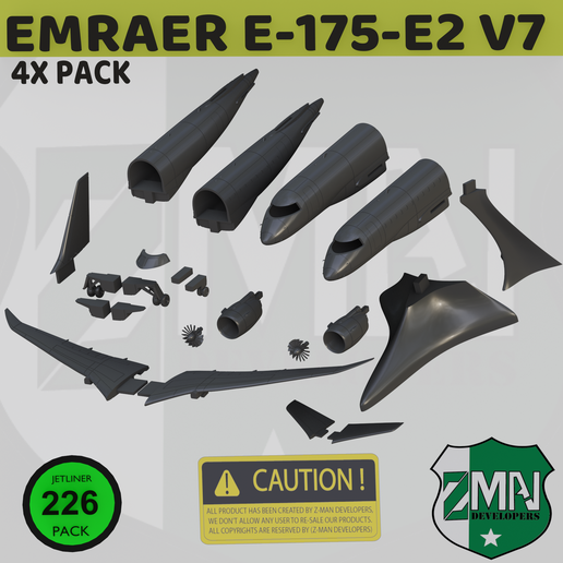 🚗 Embraer E-175-E2 (4 IN 1) V8・ STL File for 3D printing・Cults