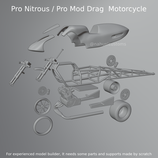 🏍️ Pro Nitrous / Pro Mod Drag Motorcycle・ STL File for ・Cults