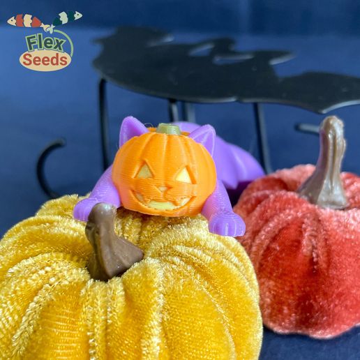 🎃 Flexi Pumpkin cat (Print-in-place)・Free STL File for 3D printing・Cults