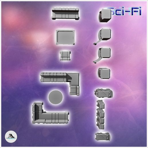🔮 Set of futuristic Sci-Fi interior furniture with beds and sofas (8 ...