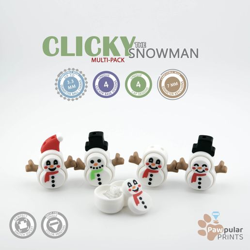 3D file CLICKY THE SNOWMAN MULTI-PACK - FIDGET KEYCHAIN [PRIVATE USE ...