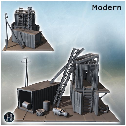 🗺️ Reinforced structures made of stacked containers with metal ladders ...