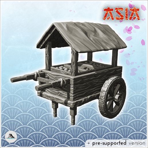 🪵 Two-wheeled medieval wooden cart with market stall (2) - Medieval ...