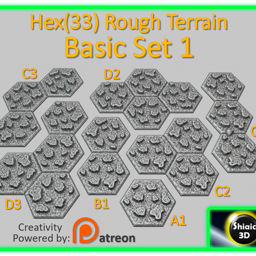 ♟ Hex(33) Rough Terrain - Basic Set 1・ 3D File for ・Cults
