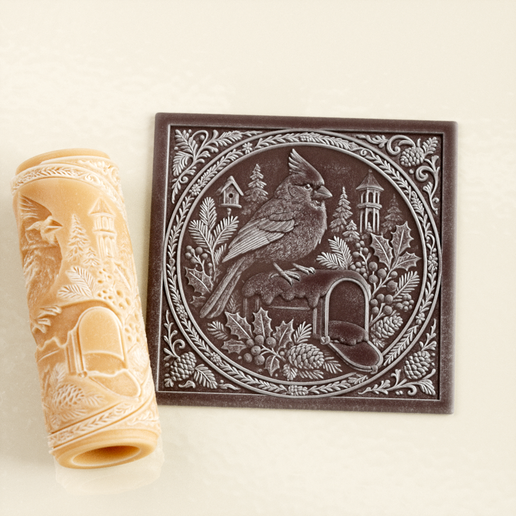 📁 Winter Kardinal Textur Roller STL-Datei - Ornate Urlaub Vogel Design ...