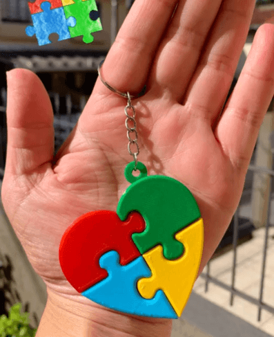 🧩 Autism-Themed Puzzle Heart Keychain・ 3D File for 3D printing・Cults