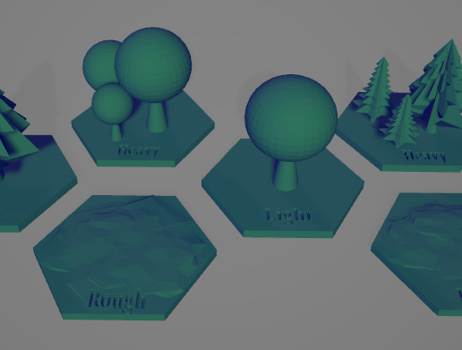 🎲 Battletech Trees and Rough Terrain hexes・ STL File for 3D printing・Cults