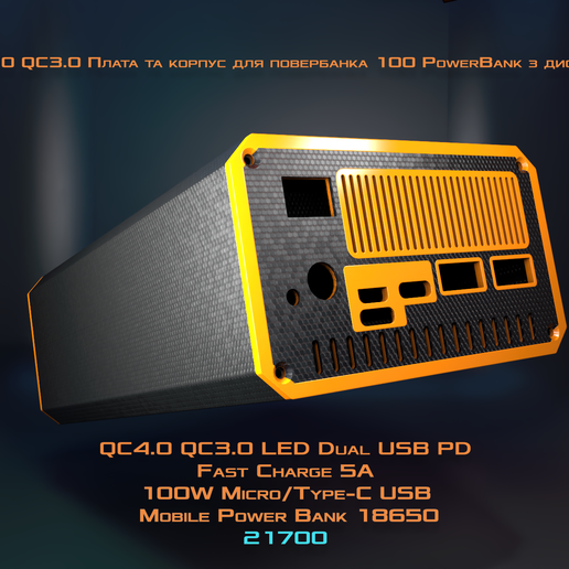 🏦 Power bank bank housing for 65 watts - 100 watts QC4.0 QC3.0 LED Dual USB PD Fast Charge 5A ...