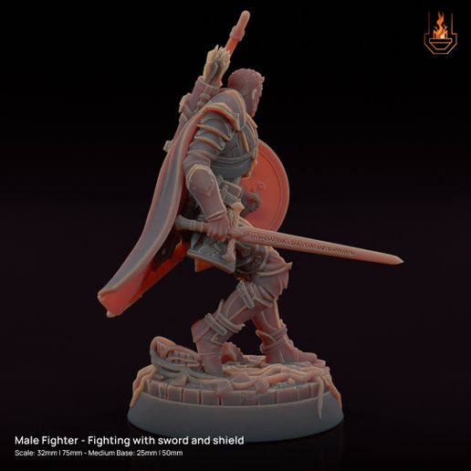 ♂️ Human Male Fighter - Fighting with sword and shield [Supported]・ STL ...