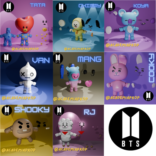 3D file PACK BT21 X 8 FLEXI- MULTICOLORS 👾 ・3D print design to download ...