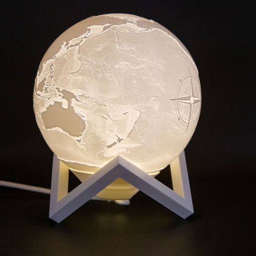 🌍 Large Earth Globe Lamp Lithophane・ STL File for ・Cults