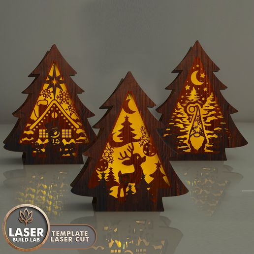 🎄 Árbol de Navidad - Luz de Noche - Set de 3 - Archivos de Corte Láser ...