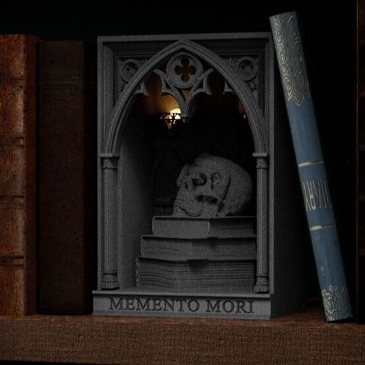 📚 Memento Mori Book Nook v2・Free STL File for 3D printing・Cults