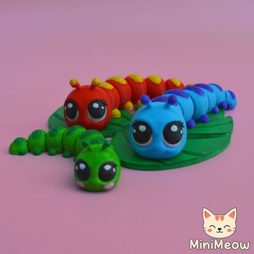 🐛 Cute flexi caterpillar and Monstera leaf + coaster・ STL File for 3D ...