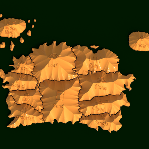 🗺️ 3D Map of Naruto - Explore the 12 Ninja Villages!・ STL File for ・Cults