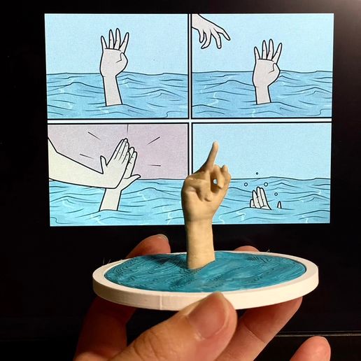 drowning hand high five