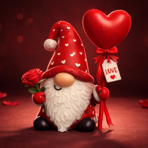💜 Valentine Gnome with Heart Balloon – Romantic 3D Printed Love Decor ...