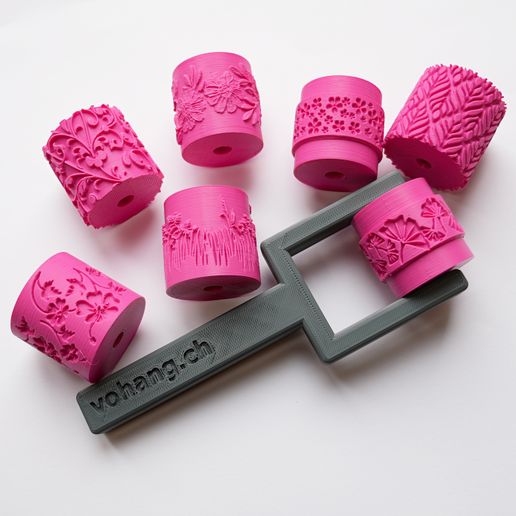 🧑‍🔧 STAMP ROLLER FOR POTTERY - Floral・ STL File for 3D printing・Cults