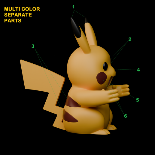 🐉 Pokemon Pikachu 3D Printable Model – Cute Anime Character STL & 3MF ...