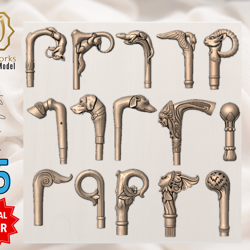 🚶 15 Walking Stick Handle STL Bundle | 3D Print Cane Handles | Instant ...