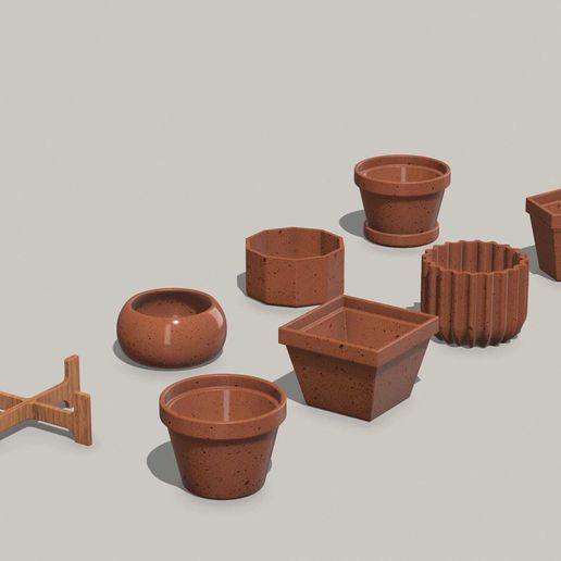 📁 STL file Pot Plant (8 items) 1/12 scale for Doll Funiture, Doll House ...