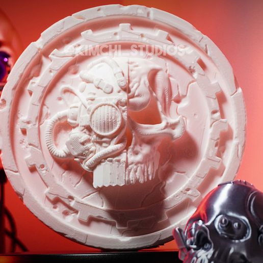 💀 Mechanical Skull Medallion with Stand・ STL File for 3D printing・Cults