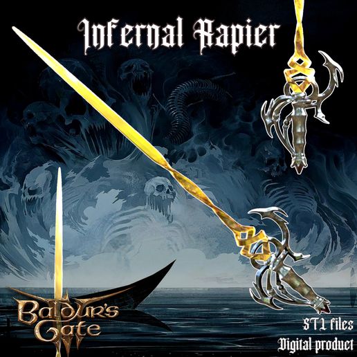 💇 Fantasy Infernal Rapier Baldurs Gate 3・ 3D File for ・Cults