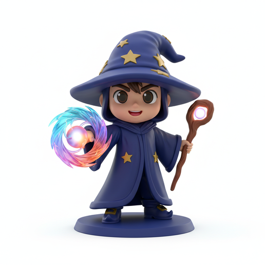 👽 Chibi wizard casting spell, chibi, cute figure, stylized character ...