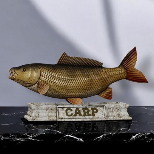 🐠 FISH COMMON CARP (CYPRINUS CARPIO) open mouth in motion stone base ...