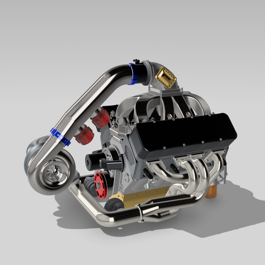 🏎️ SBC Single Turbo Higgins Race Motor Small Block Chev・ STL File for ...