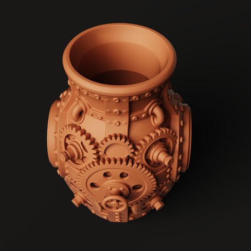 ⚙️ Steampunk Gear Vase | Industrial Clockwork Planter・ STL File for 3D ...