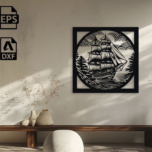 🚢 Tall Ship Sailing - Nautical 3D Print CNC Wall Decor Art・ 3D File for ...
