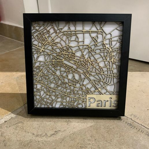 🗺️ Laser-cut map of Paris・ 3D File for ・Cults