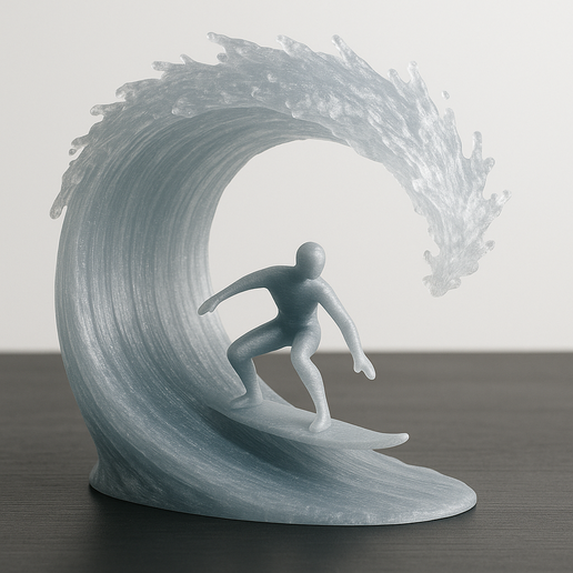 🌊 Surfer on Frozen Wave Sculpture・ STL File for 3D printing・Cults