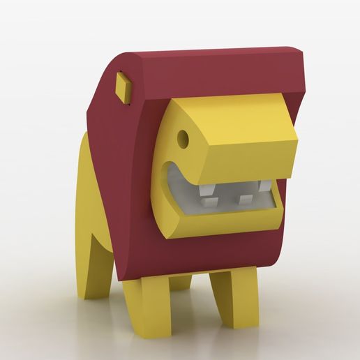 🦁 Blocky Lion Figurine 3d printable model・ STL File for 3D printing・Cults