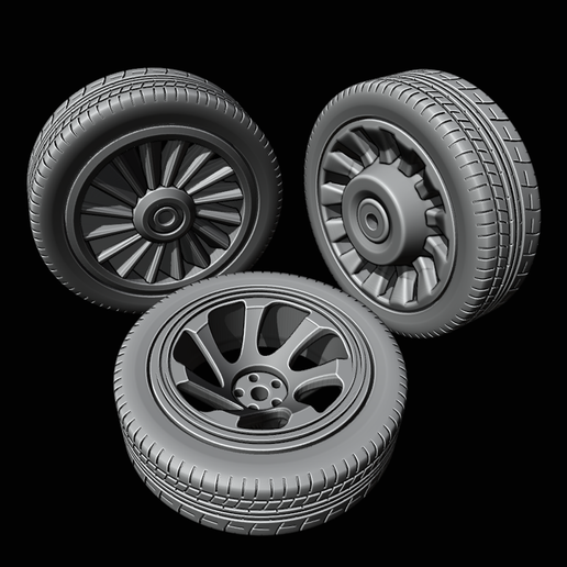 STL file Tyre & 3x Alloy Wheel Types for 3.75in, 6in & 12in Figure ...