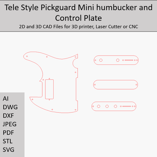 🔧 Tele PICKGUARD mini humbucker, TEMPLATES, 2D AND 3D CAD FILES・ 3D ...