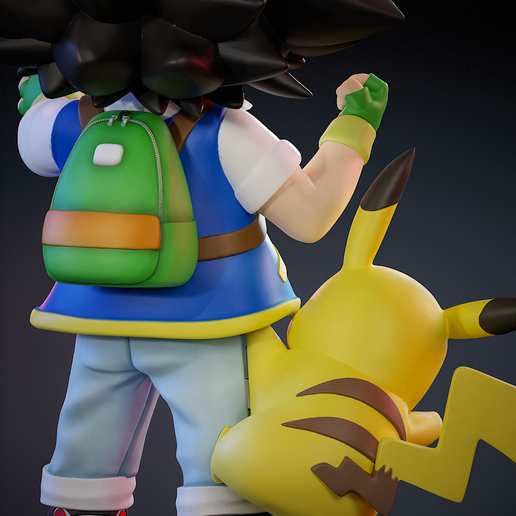 🐉 Chibi Ash Ketchum and Pikachu Pokemon・ STL File for 3D printing・Cults