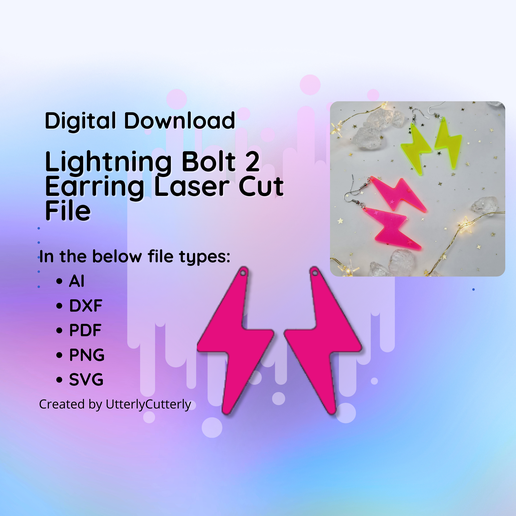 🌩️ Lightning Bolt 2 Earring Laser Cut File- svg, Dxf, Pdf & Png・ 3D ...