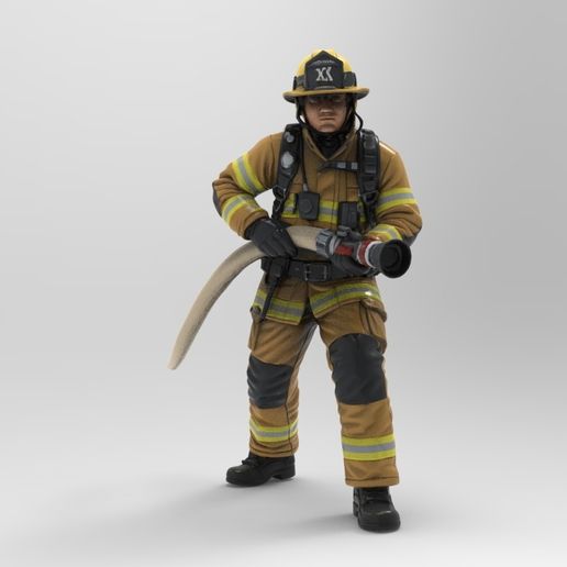 🧑‍🚒 Firefighter with Hose Figure - Fire Rescue Worker Using Water Hose ...