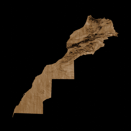 🗺️ Topographic Map of Morocco – 3D Terrain・ 3D File for 3D printing・Cults