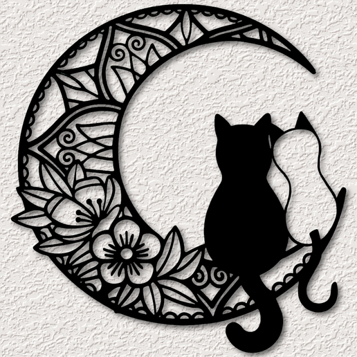 🌙 mandala cats moon flowers wall art fanatsy cat wall decor 2d art・ STL ...