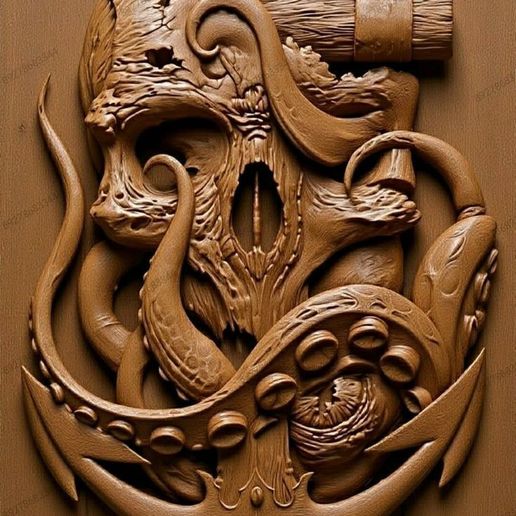 ⚓ Cthulhu Anchor Skull Relief - 3 in 1 – 3D CNC, Laser Engraving & 3D ...