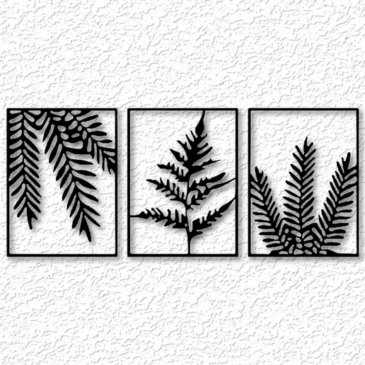 STL file 3 Piece Fern wall art plants wall decor pack 2d art 🎨 ・3D ...