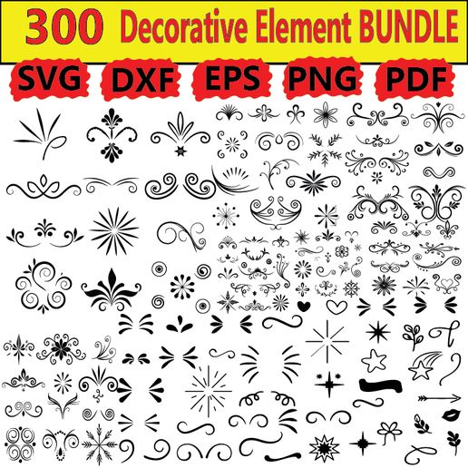 📁 300 decorative elements bundles svg, dxf, eps, png, pdf, file・ 3D ...