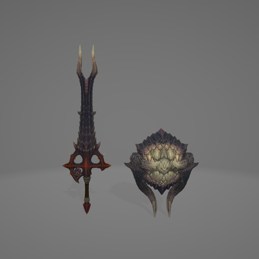 STL file MONSTER HUNTER WORLD FATALIS SWORD AND SHIELD 👹 (OBJ)・3D ...