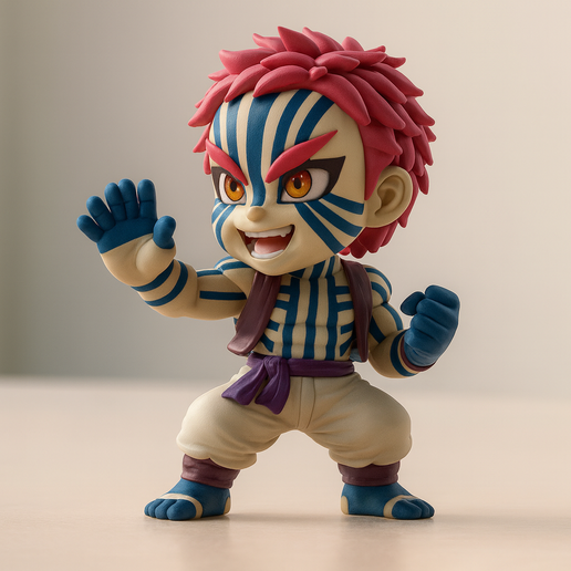 💬 Figurita Chibi Akaza Demon Slayer・Archivo 3D para Impresión 3D・Cults