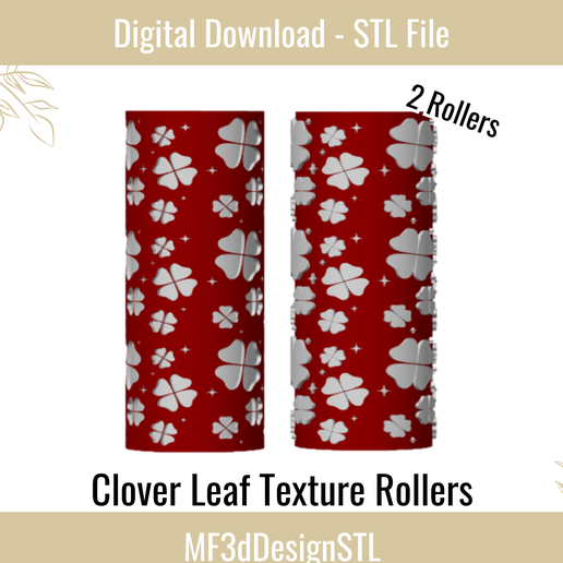 ☘️ Rouleau de texture Clover Leaf Digital STL File for Polymer Clay ...